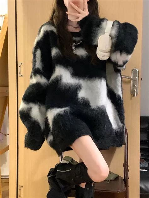 古着vintage毛衣女秋冬季小众设计感日系复古慵懒风条纹针织上衣虎窝淘