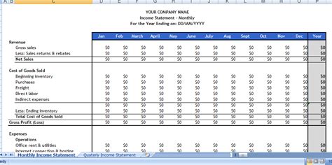 Income Statement Format Excel Monthly Income Statement Get Free