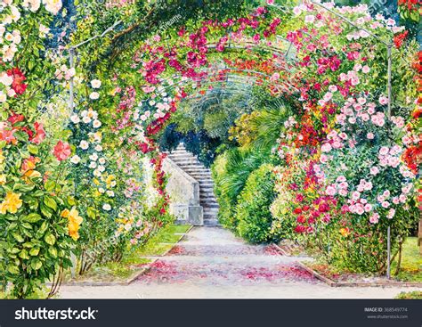 Flower Garden Watercolor Illustration Stock Illustration 368549774