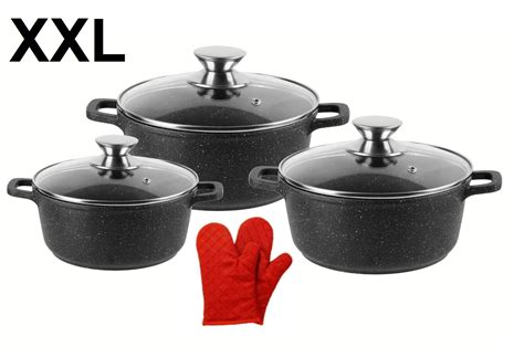 Xxl Kochtopf Kasserolle Topf Set 6 Tlg Schwarz Glasdeckel Cheffinger Cf