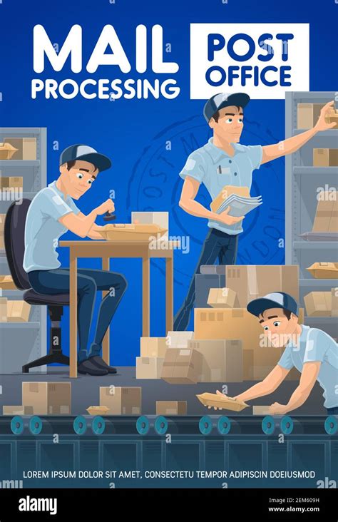Postmen Sorting Mail And Parcels Post Office Cartoon Vector Postman