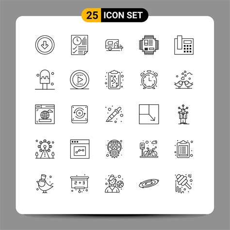 Set Of 25 Modern Ui Icons Symbols Signs For Technology Microchip Report Cpu Spring Editable