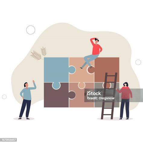 팀워크 퍼즐과 파트너십을 통한 작업 협업 퍼즐 조각은 비즈니스 문제 Solutionflat 벡터 그림으로 일치하고 조립합니다