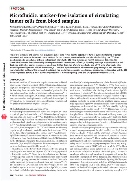 Pdf Microfluidic Marker Free Isolation Of Circulating Tumor Cells