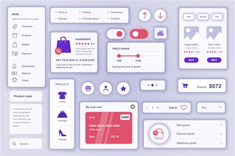 user interface elements set for commerce mobile app or web kit