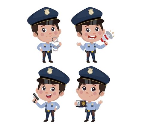 Premium Vector Cute Policeman With Different Poses