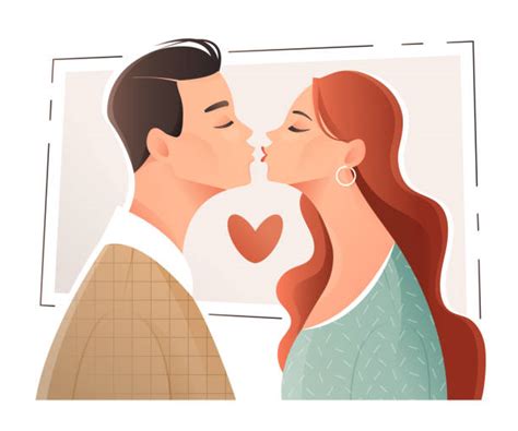 340 Cartoon Of A Man And Woman Kissing On The Lips Stock Illustrations