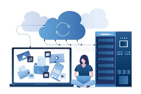 Laptop With Content Female User Uploading Files In Cloud Storage