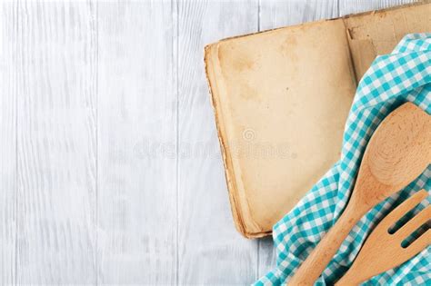 Kitchen Table With Recipe Book And Utensils Stock Image Image Of