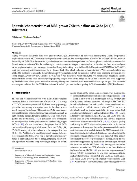 Epitaxial Characteristics Of Mbe Grown Znte Thin Films On Gaas 211 B
