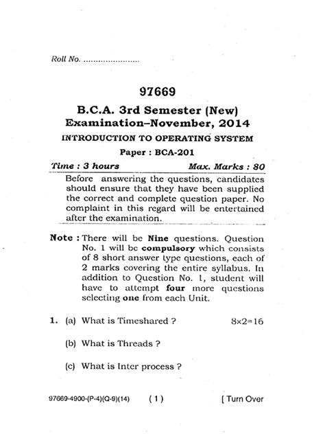 Bca 3 Sem Introduction To Operating System 97669 Dec 2014 Pdf