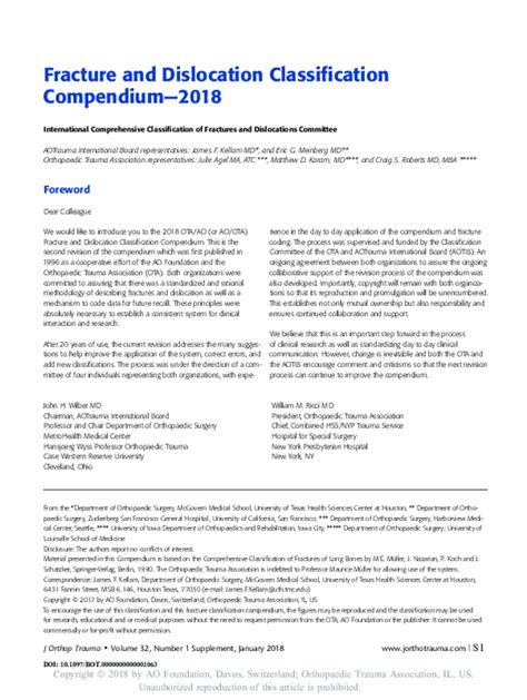 Pdf Fracture And Dislocation Classification Compendium—2018