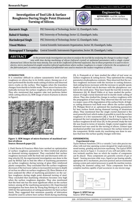 Pdf Investigation Of Tool Life And Surface Roughness During Single Point Diamond Turning Of Silicon