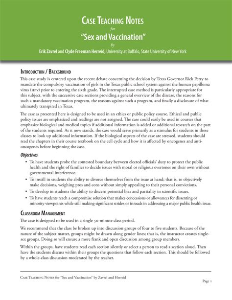 Pdf Sex And Vaccination Case Teaching Notes
