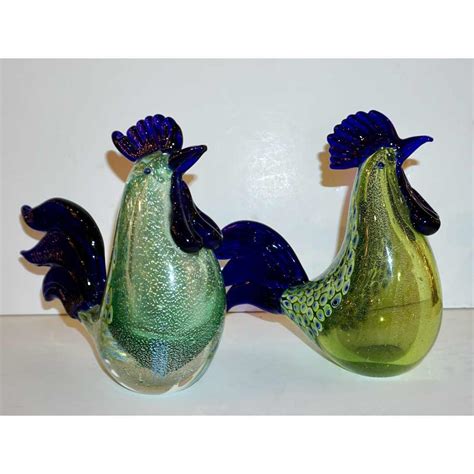 1980s Italian Vintage Silver Navy Blue Green Murano Art Glass Hen Bird