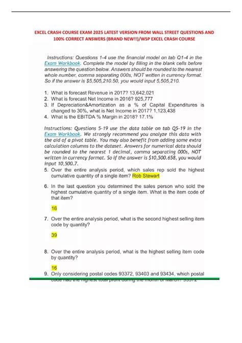 Excel Crash Course Exam 2025 Latest Version From Wall Street Questions And 100 Correct Answers