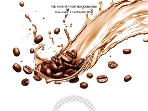 Premium Psd Milk Coffee Splash With Coffee Bean Falling