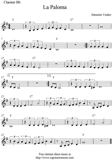 La Paloma Free Clarinet Sheet Music Notes Free Sheet Music For