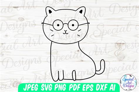 Nerd Cat Svg Kawaii Cat Svg Cat Svg Nerd Svg Cute Nerd Cat Svg