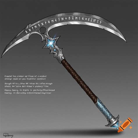 A Fantasy Silver Scythe With Glowing Blue Accents Runes On The Blade
