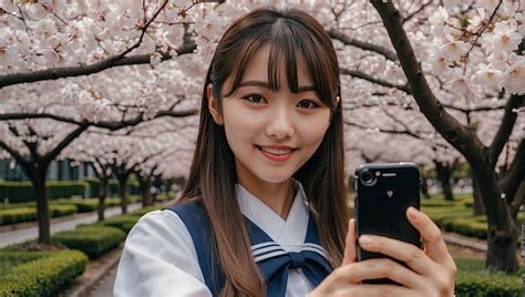 Premium Photo Japanese Girls Selfie Under Tree