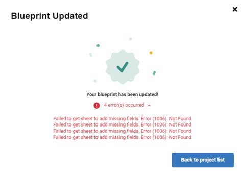 blueprint set up successful but with 1006 error message from missing