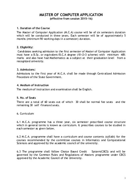 Pdf Master Of Computer Application Effective From Session 2015 16