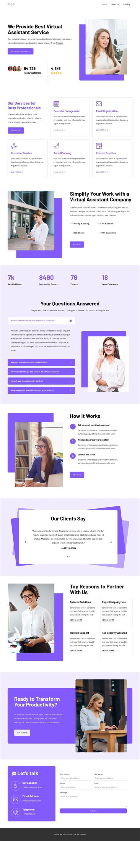 Virtual Assistant Company Website Mockup