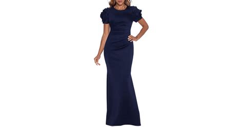 Xscape Evenings Ruffle Short Sleeve Scuba Gown In Midnight At Nordstrom