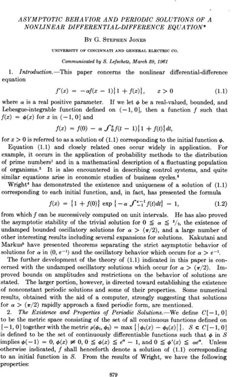 Asymptotic Behavior And Periodic Solutions Of A Nonlinear Differential Difference Equation Pnas