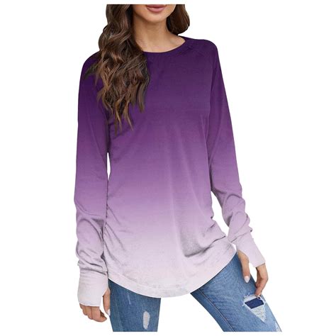 Womens T Shirts Long Sleeve Top Round Neck Basic Fashion Printed Tshir