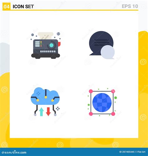 Pictogram Set Of 4 Simple Flat Icons Of Breakfast Cloud Storage Toaster Messages Online
