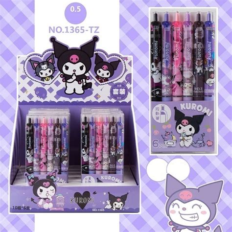6pcs Kawaii Anime Sanrio Stationery Kitty Gel Pen Kuromi 05mm Press