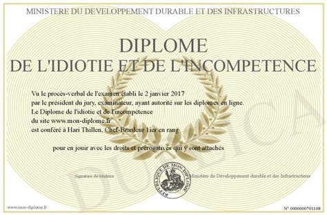 Diplome De L Idiotie Et De L Incompetence