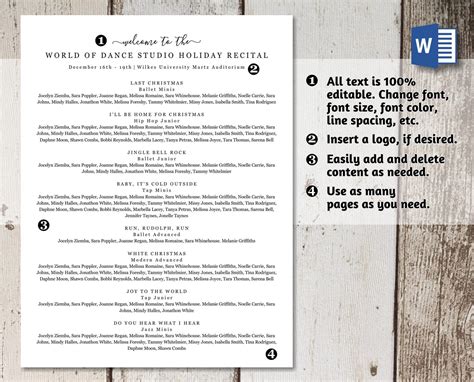 Dance Recital Program Template Printable Piano Recital Word Pdf Download Simple One Page