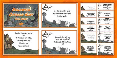 Halloween Outdoor Hunt Clue Cards Riddles School Games