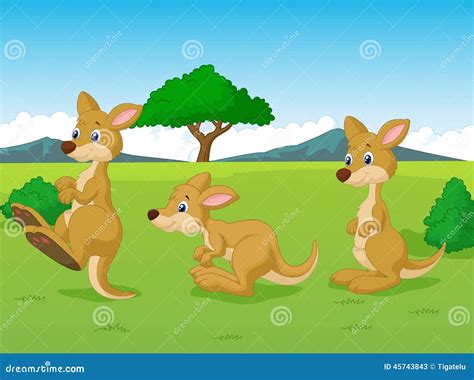 Cute Kangaroo Cartoon Playing In The Grassland Stock Vector