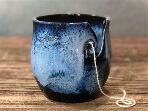 Yarn Bowl Hand Thrown Stoneware Midnight Blue Black Knitting Crochet Etsy