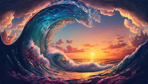 Ocean Waves Sunset Wallpaper