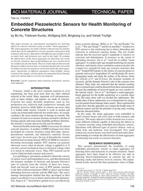 Pdf Embedded Piezoelectric Sensors For Health Monitoring Of Concrete