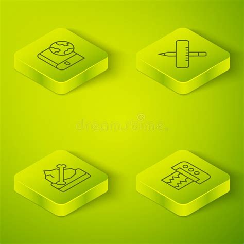 Set Isometric Line Crossed Ruler And Pencil Archeology Seismograph