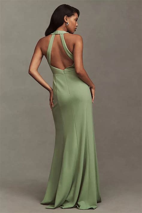 Bhldn Juliana High Neck Side Slit Stretch Crepe Maxi Dress Anthropologie
