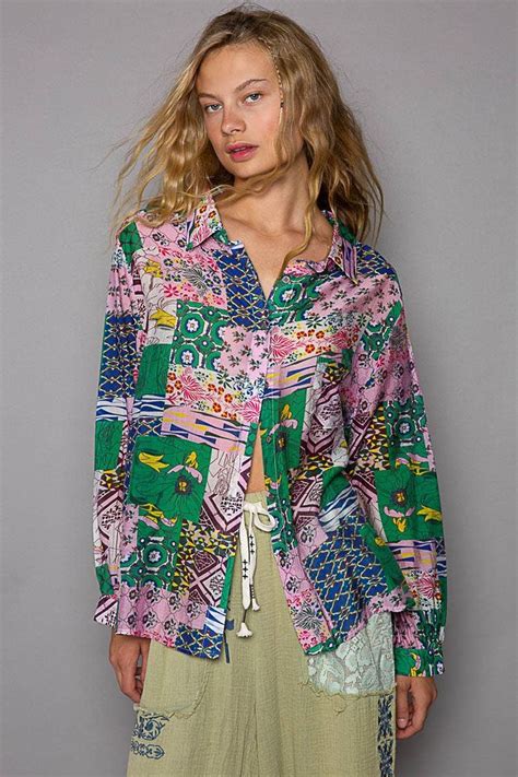 Oversize Multi Patterns Button Down Long Sleeve Top Stuffology Boutiq