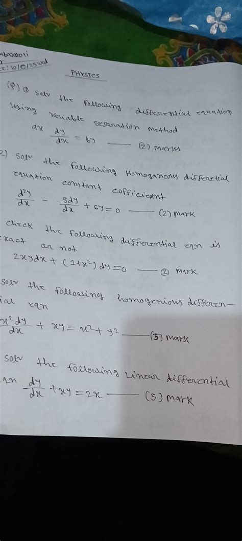 Here Are The Questions Solve The Following Differential Equation Using