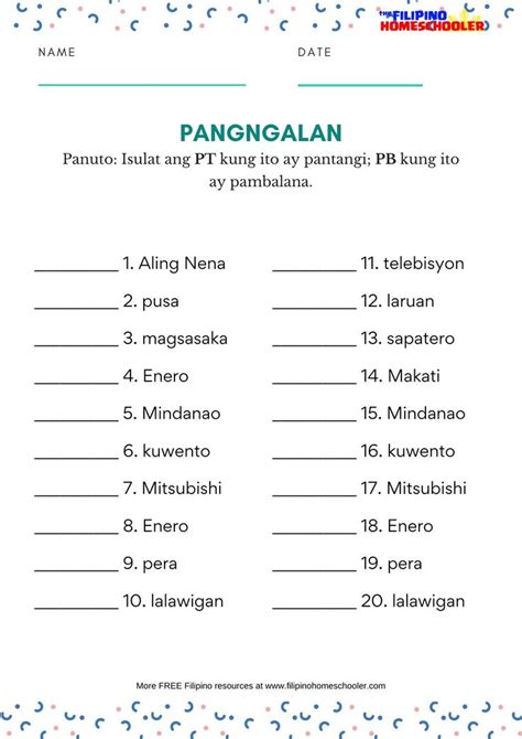 Uri Ng Pangatnig Worksheets Grade 6