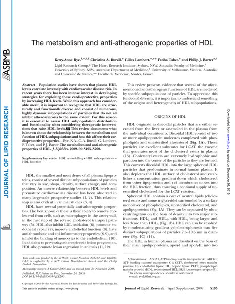 pdf the metabolism and ant atherogenic properties of hdl