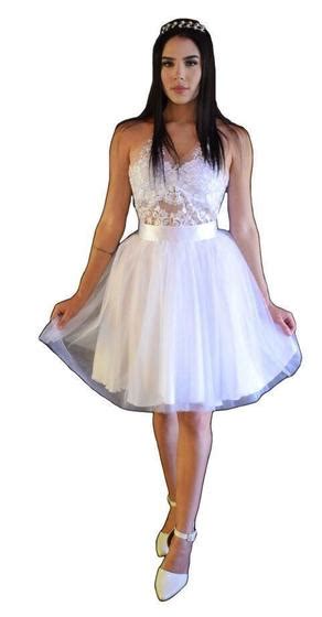 Vestido De Noiva 15 Anos Curto Casamento Civil Peito Em Renda Pp