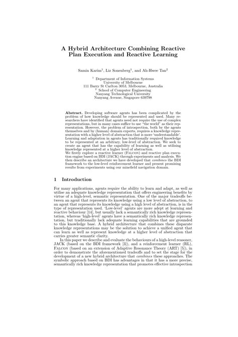 Pdf A Hybrid Architecture Combining Reactive Plan Execution And