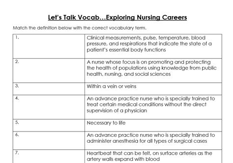 Lets Talk Vocab Exploring Nursing Careers Health Sciences Nursing Teaching Resources