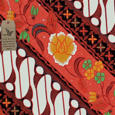 Batik Tradisional Motif Etnik And Modern Pesona Parang Bunga Peach Orange Ukuran 2 Meter